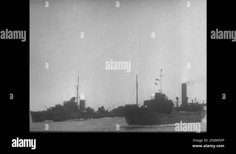1940s: British ships in English Channel. Dive-bomber planes over ...