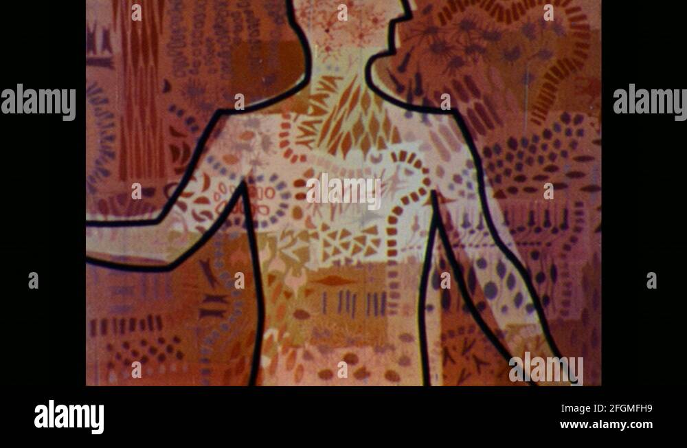 1960s: outline drawing of human body. Animation of blood vessels in ...