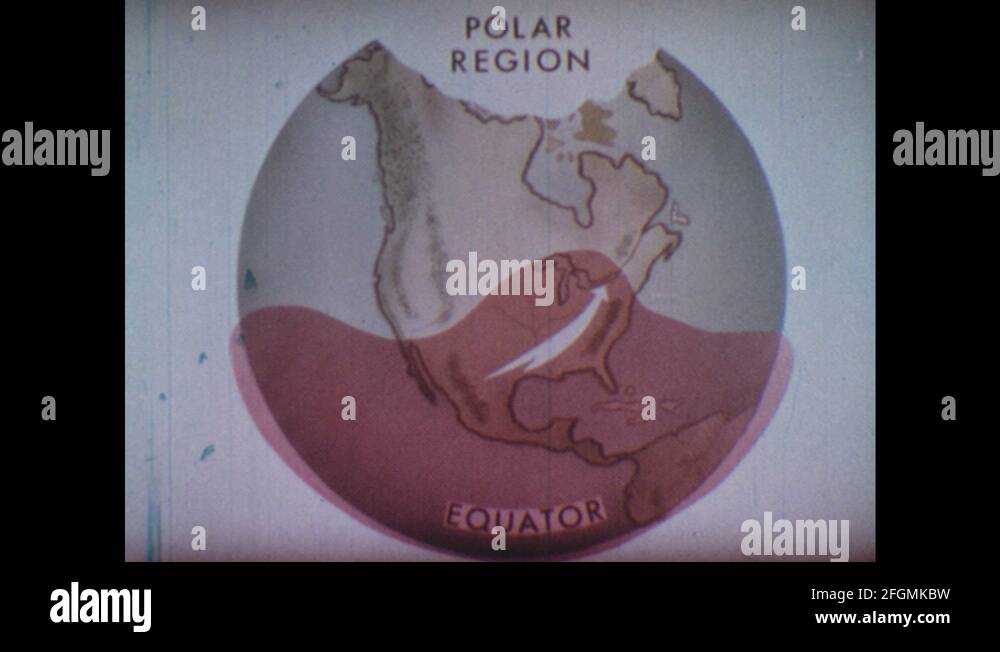 UNITED STATES: 1950s. Drawing of Planet Earth with the northern and ...