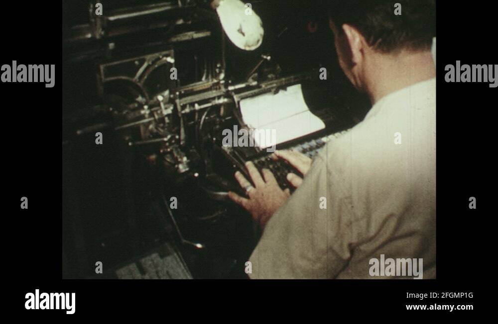 UNITED STATES: 1950s: man types words into printing machine Stock Video ...