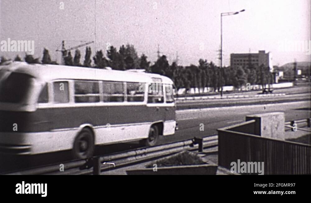 Bus on Russian Highway Outside Moscow Cars USSR 1960s Vintage Film ...