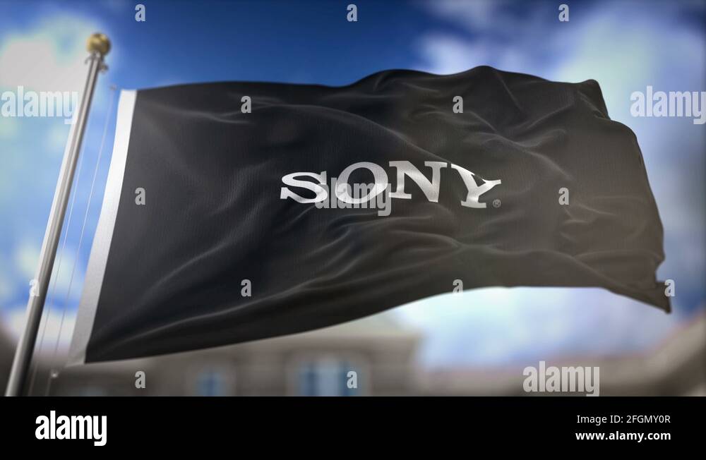 Sony Flag Waving Slow Motion 3D Rendering Blue Sky Background ...