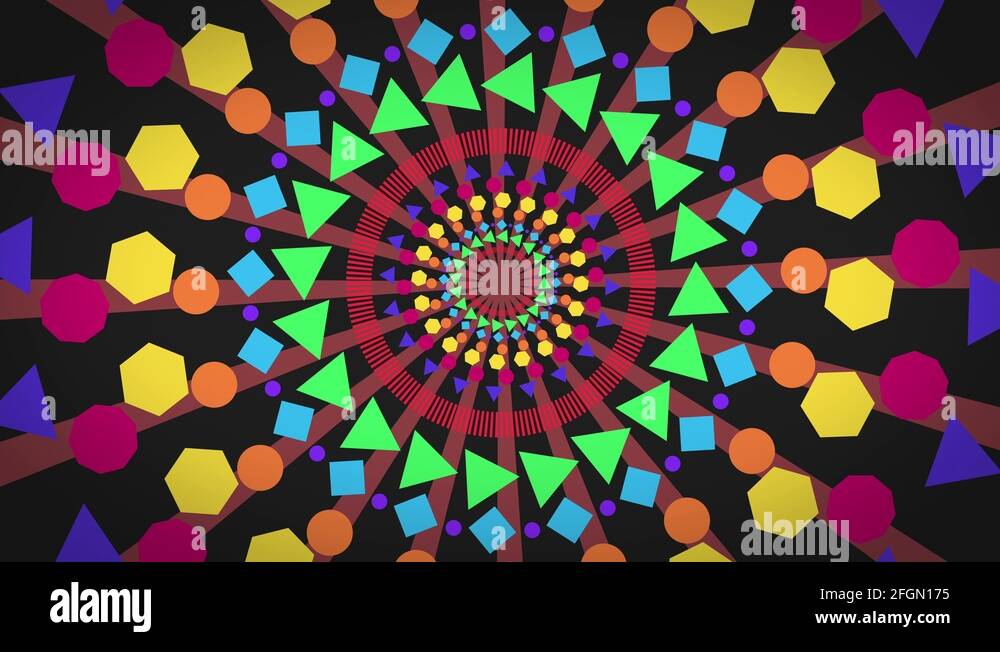 Colorful Geometric Shapes over black Background Loop. Abstract ...