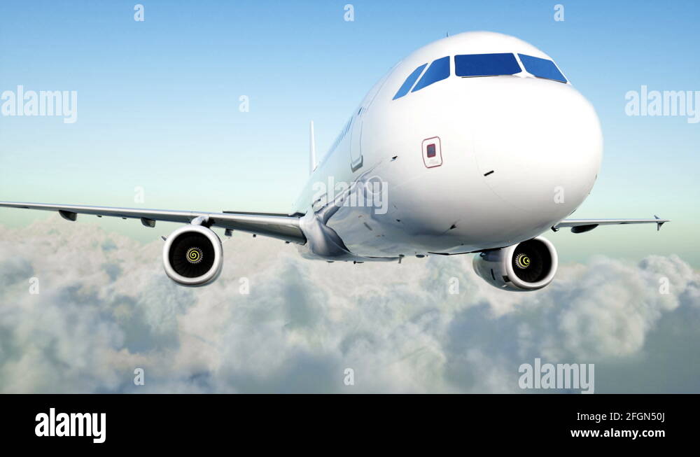 Passenger airbus a321 flying in the clouds. Travel concept. Realistic ...