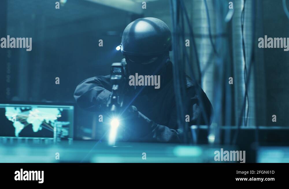 Cyber War Special Forces Fully Armed Soldier Hacker Stock Video Footage ...