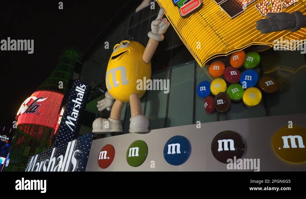 night time exterior of the m and m store in las vegas Stock Video ...