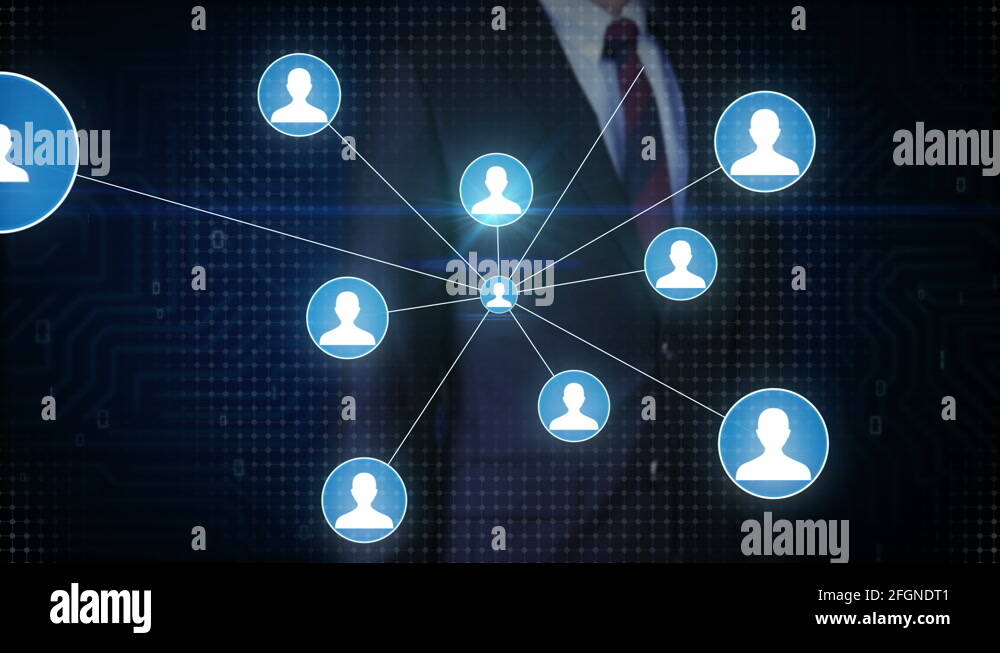 Businessman touch Human icon IoT connect world map. internet of things ...
