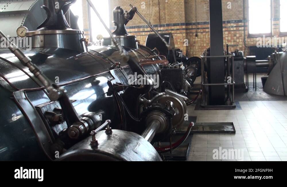 Machine room of historic steam pumping station Stock Video Footage - Alamy