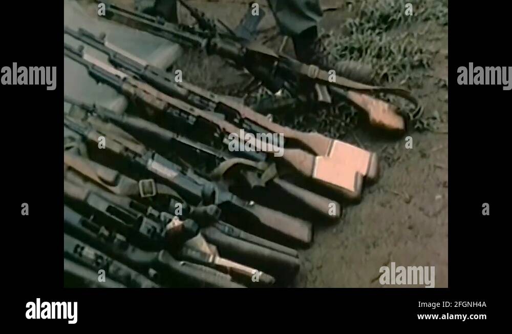 Vietnam War – 1965 – Secured Rifles of viet cong fighters Stock Video ...