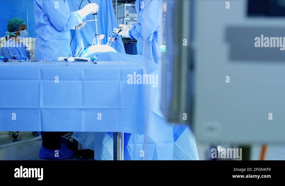 Surgical hospital Laparoscopic Operation carried out by Caucasian male ...