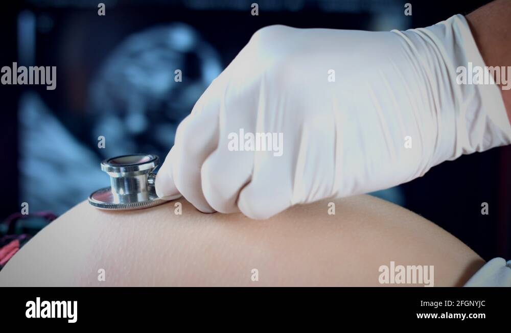 4K Ultrasound, Doctor with Stethoscope on Pregnant Belly Stock Video ...
