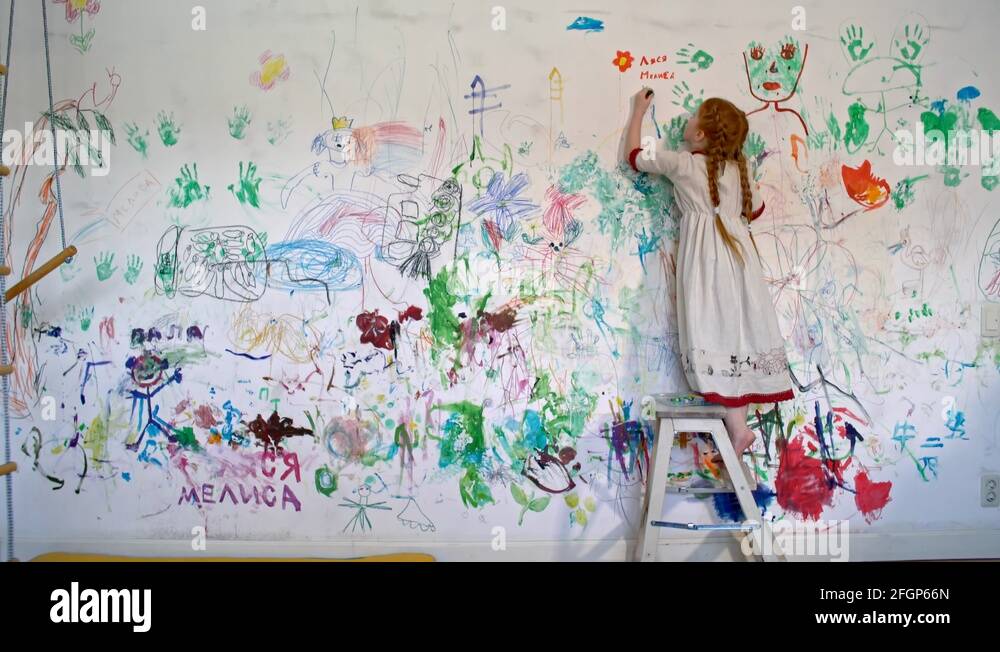 Little girl drawing on the wall Stock Videos & Footage - HD and 4K ...