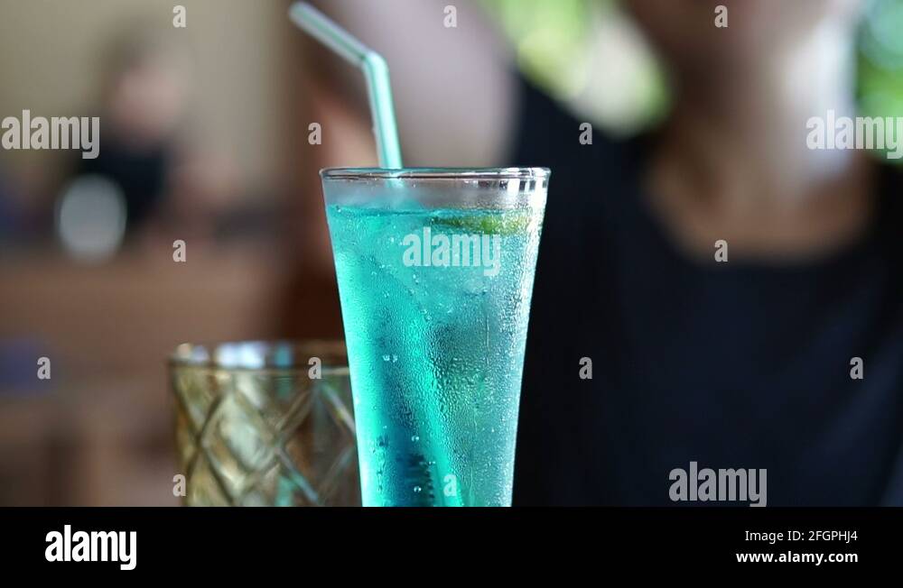 Blue ocean alcohol free cocktail sparking soda texture in turquoise ...
