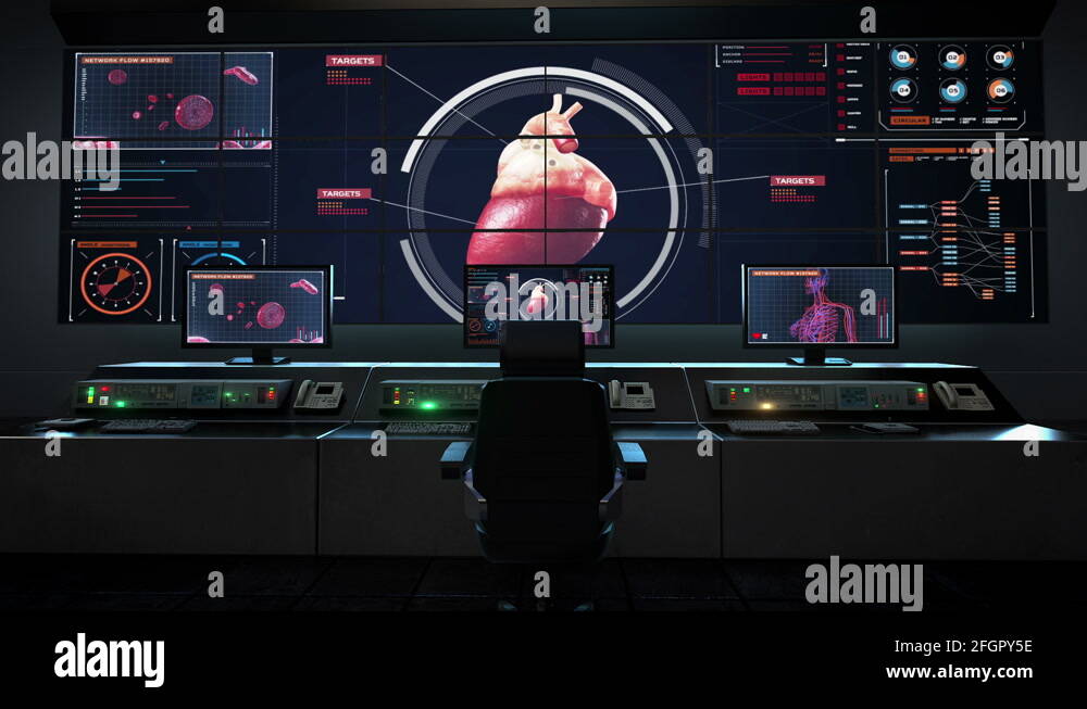 Main control room, Scanning heart. Human cardiovascular system ...