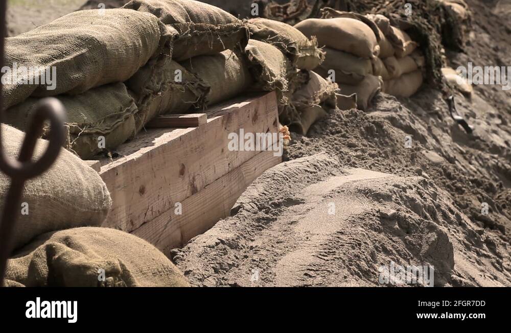 World War Two -Establishing shot of the German trench front line at ...