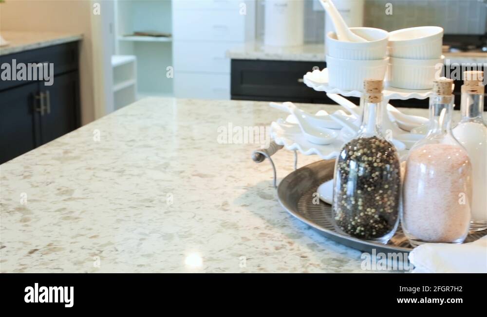 Interior of modern kitchen in typical new suburban house in North ...