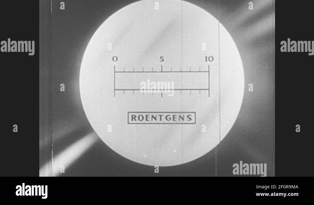 1940s: UNITED STATES: reading and scale in Roentgens on dosimeter ...