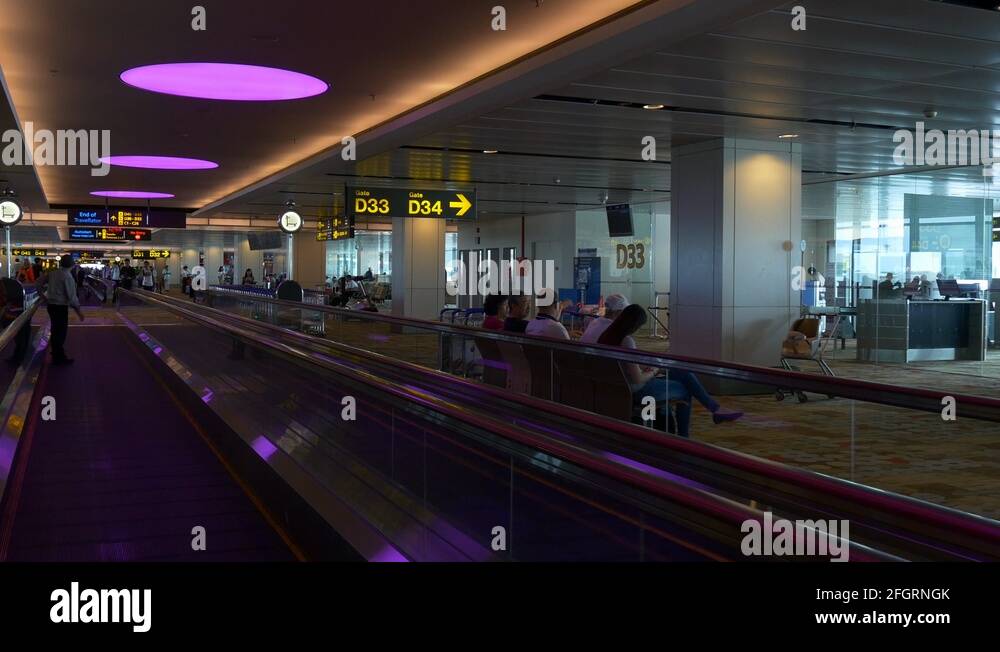 singapore changi airport gate hall travelator ride panorama 4k Stock ...