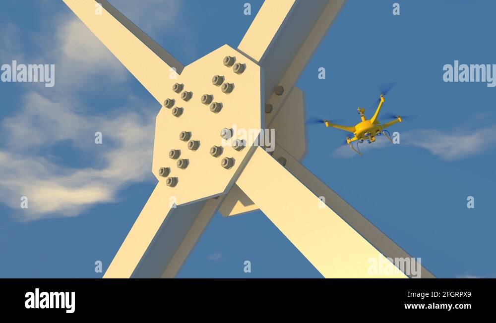 UAV drone inspecting large bolts on a steel girder structure Stock ...