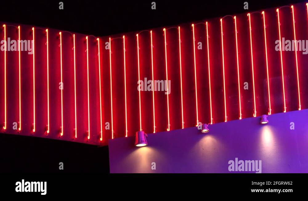 4K Neon red light line motion in nightclub billboard concept of ...
