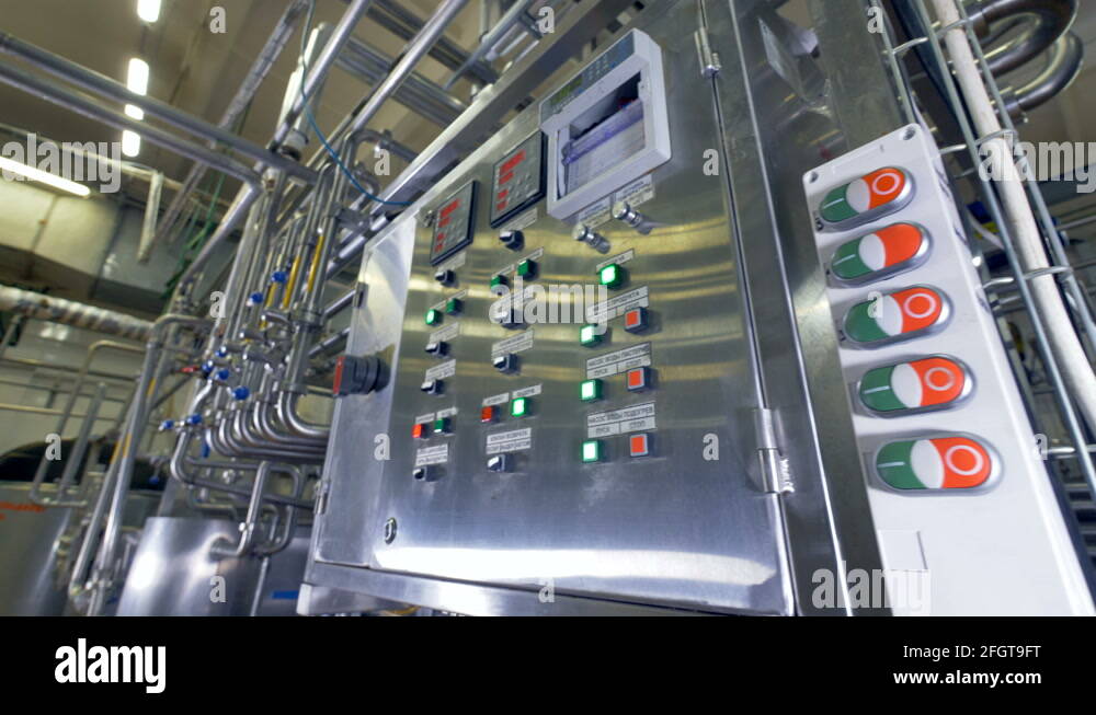 Industrial factory control board with stop and start buttons Stock ...