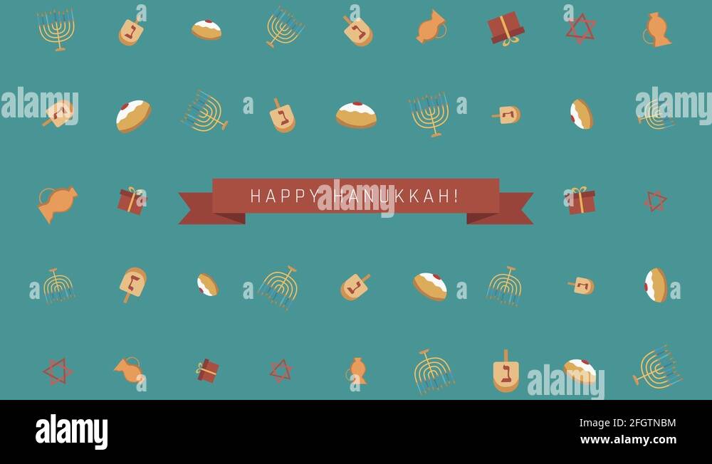 Hanukkah holiday flat design animation background with traditional ...
