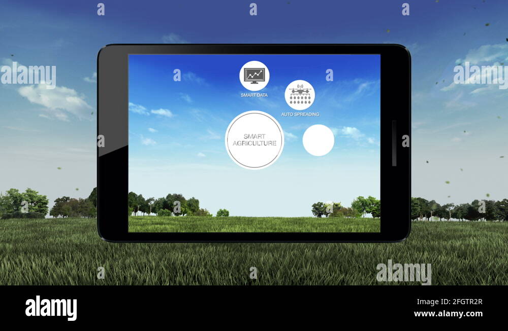 Smart agriculture Smart farming icon in smart pad, tablet, around view ...