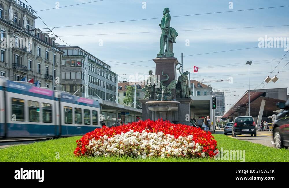 Alfred Escher memorial bronze statue located on the Bahnhofplatz in ...