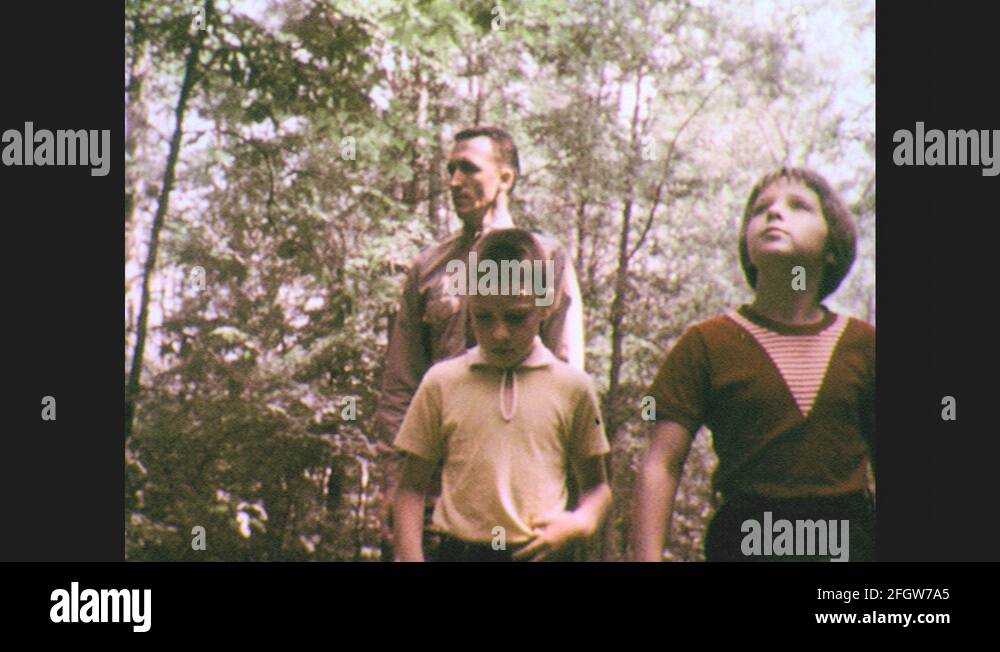 1970s: Forest Ranger, Boy And Girl Walk In Forest. Sign Reading ...