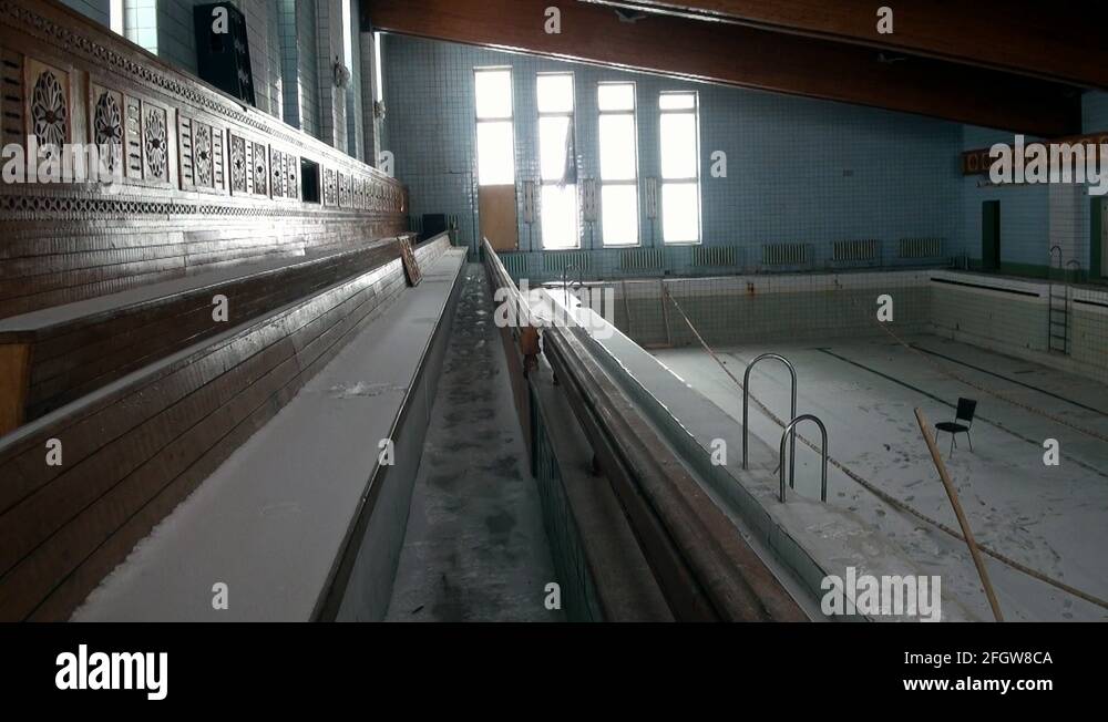 Swimming pool in building of Palace of Culture and Sports in Pyramiden ...