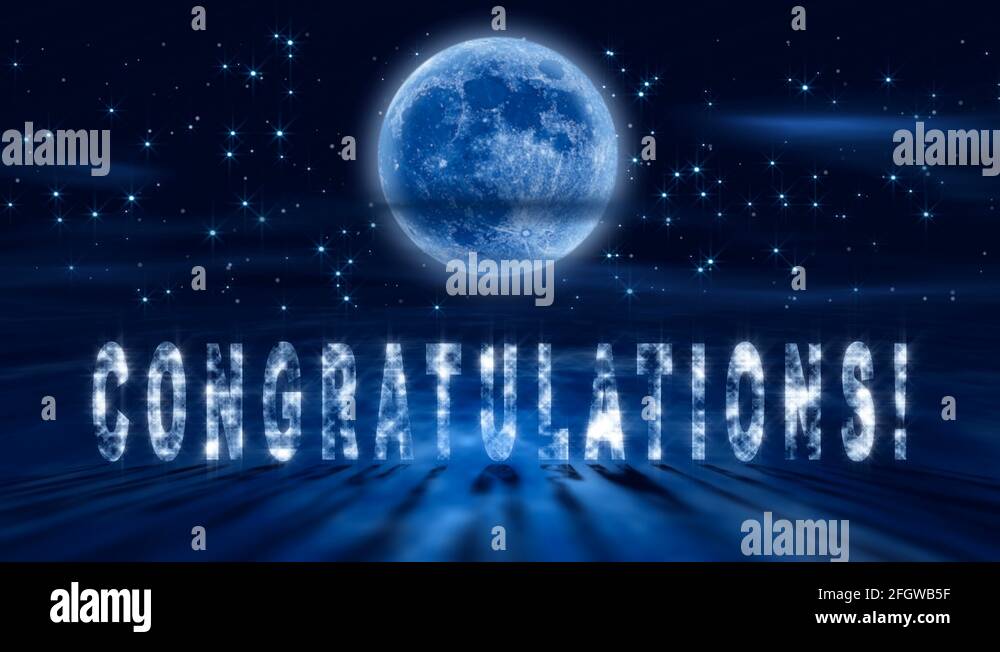 Congratulations shining ice text with stars and moon on sky animation ...