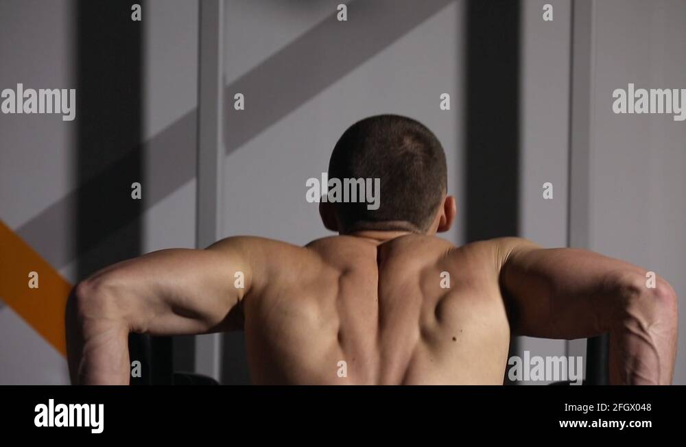 Strong powerful male exercises for pectoral muscles and triceps with ...