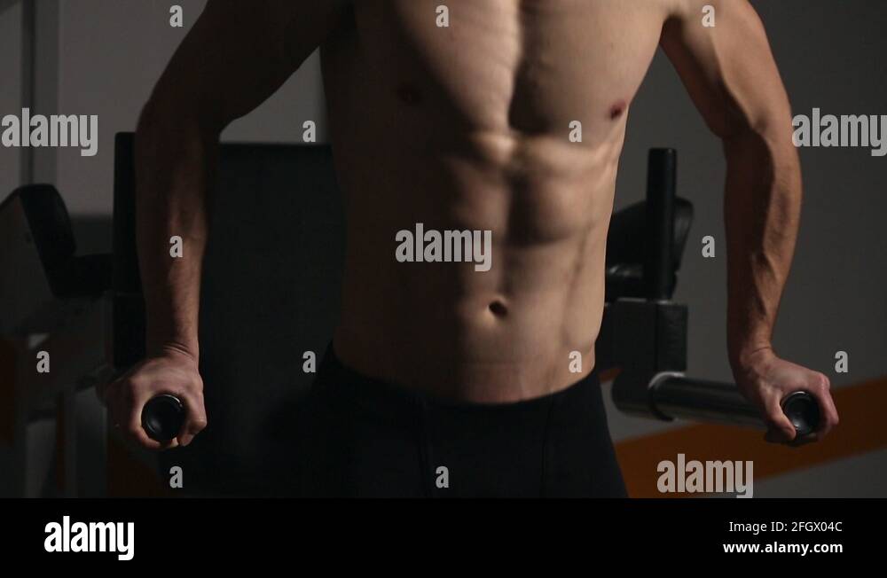 Strong powerful male exercises for pectoral muscles and triceps with ...