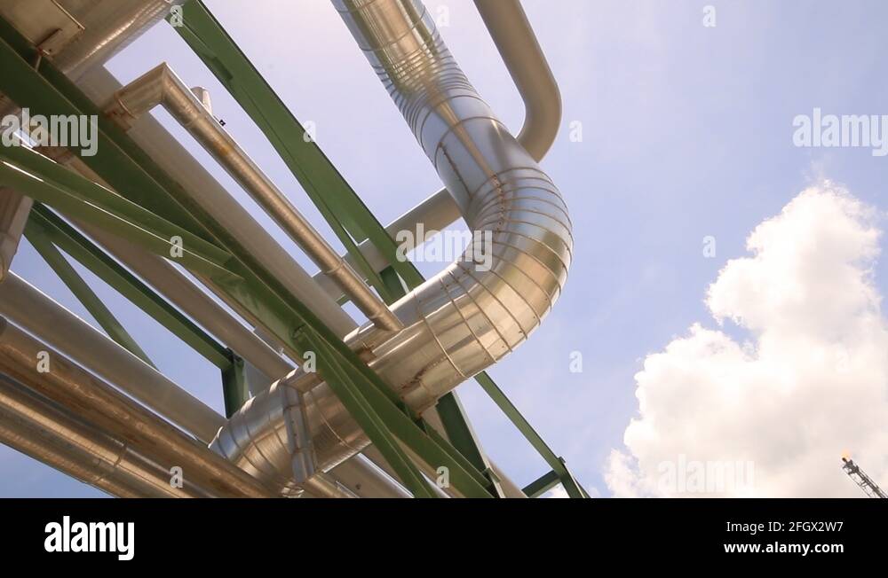 Oil and chemical liquid pipe transfer with steel structure Stock Video ...