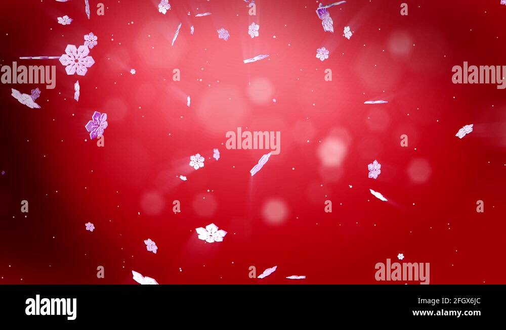 beautiful 3d snowflakes fly in air at night on a red background. Use as ...