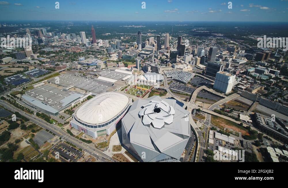 Atlanta Aerial v354 Flying backwards with full downtown cityscape and ...