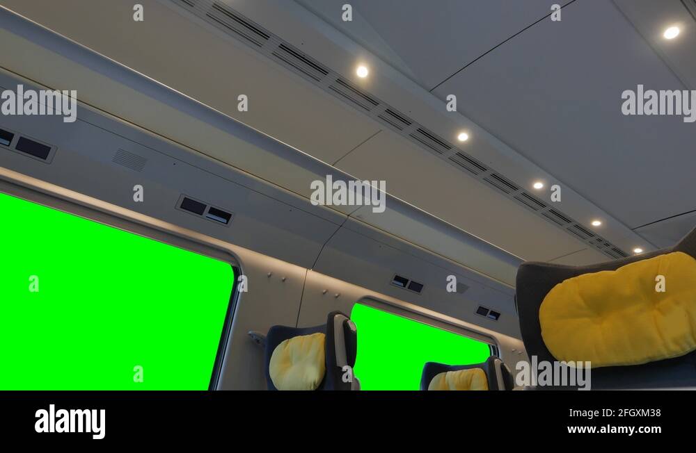 4K Train Window Inside Passenger Carriage, Modern Railway Trip Chroma ...