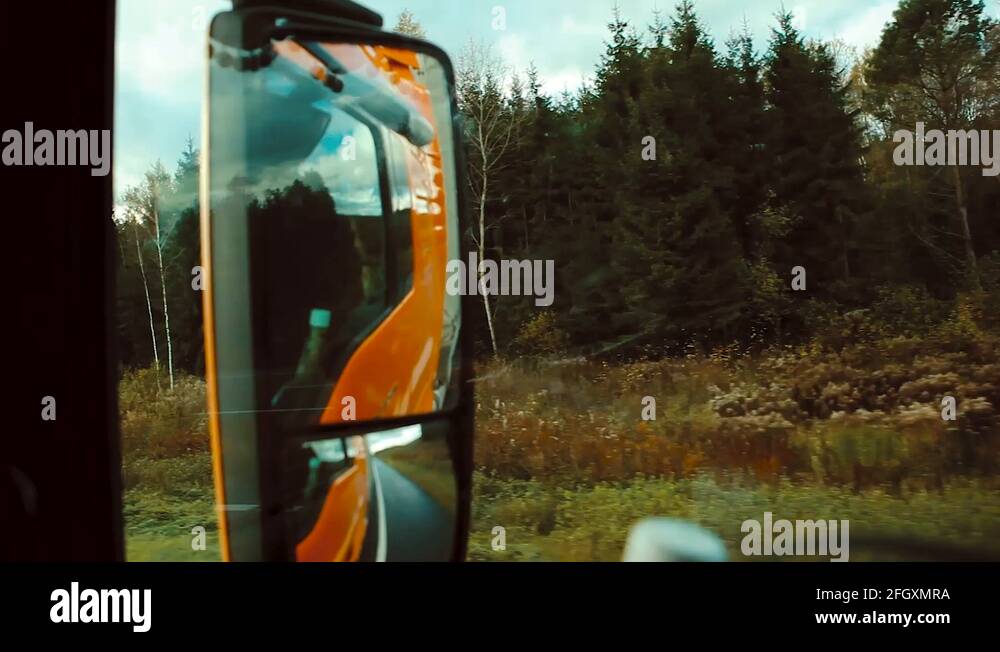 Highway road traffic. the car cabin windshield truck view with the ...