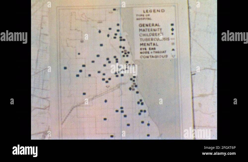 1950s: Specialty map marked with types of hospitals. Specialty map ...
