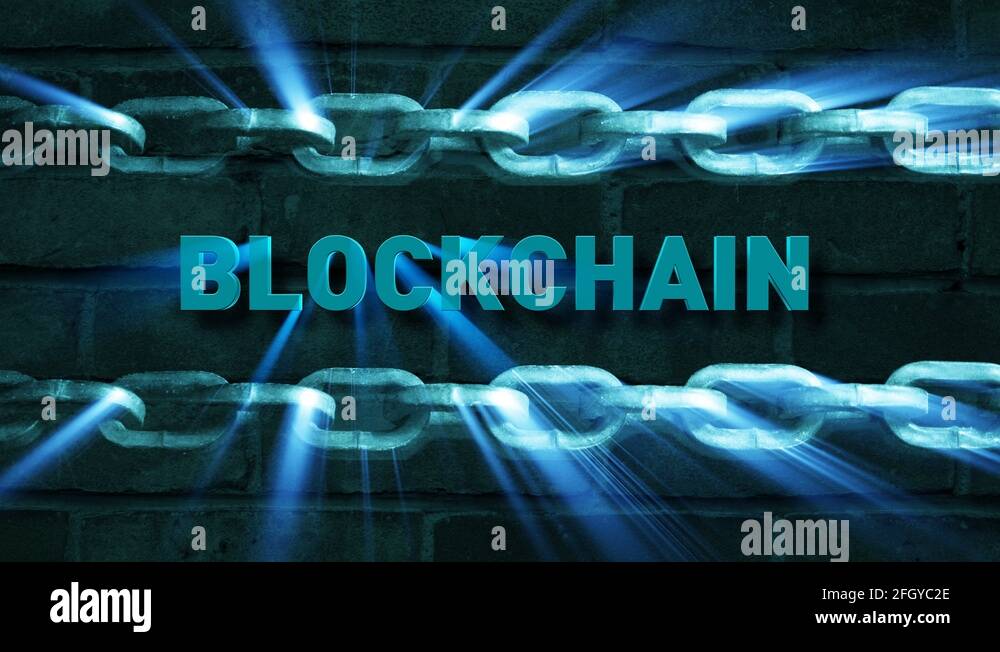 Blockchain technology crypto world animation with smoke and light ...