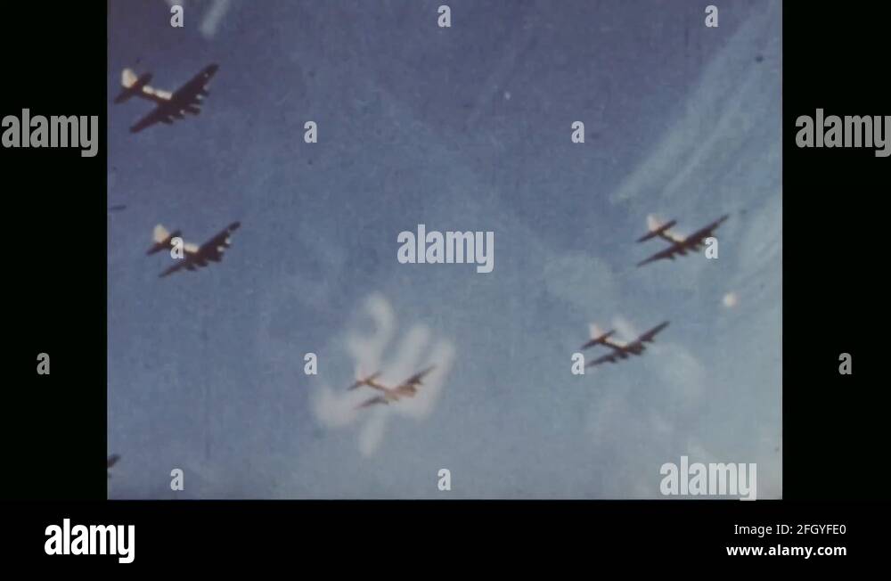 WW2 - B-17 aircrafts Flying Fortress fly in formation Stock Video ...