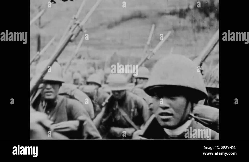 Japanese soldiers march, Children are taught Samurai tactics - 1931 ...