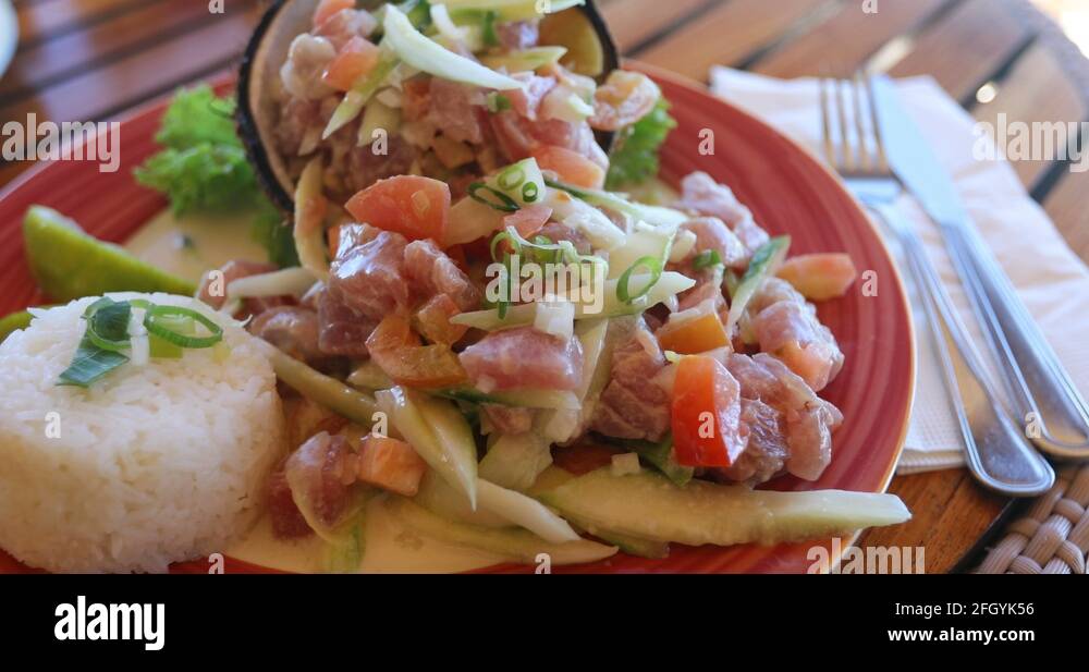 Tahiti local food - Typical raw fish dish aka Poisson Cru from French ...