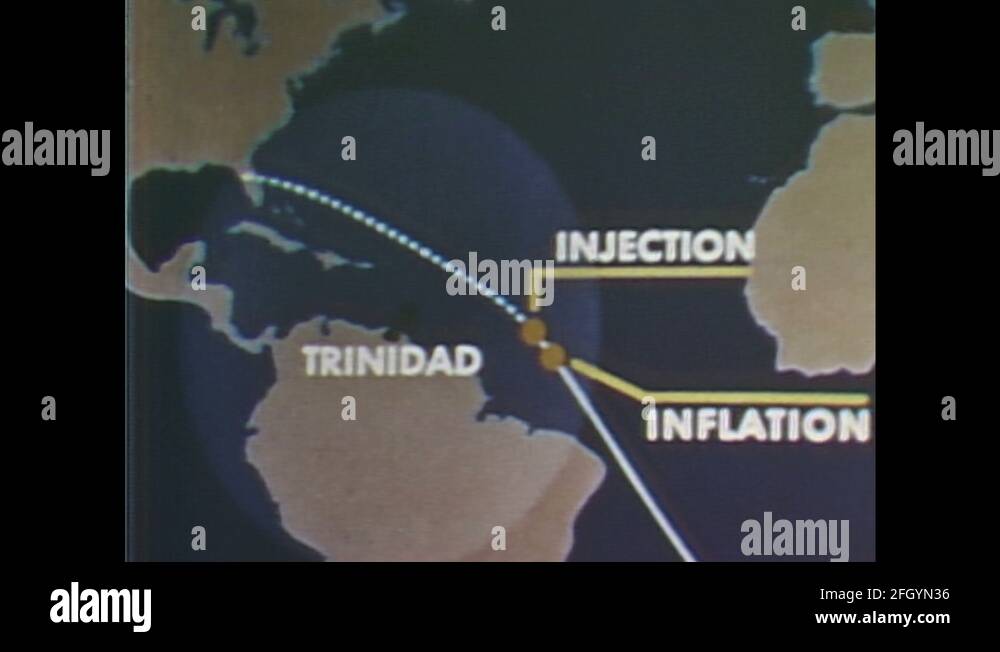 1960s: UNITED STATES: map of world. Satellite orbit flight path. View ...