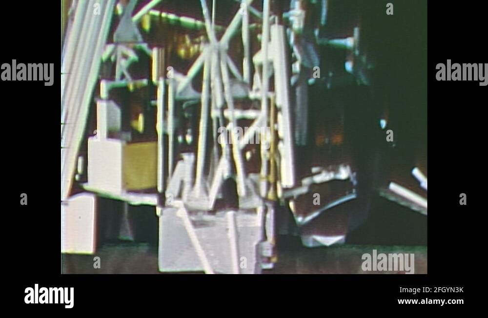 1960s: Model simulation of Surveyor landing on the moon. TV cameras ...