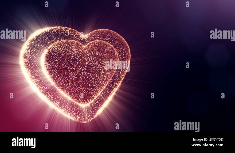 Loop 3d animation of glow particles form 3d red heart with depth of ...