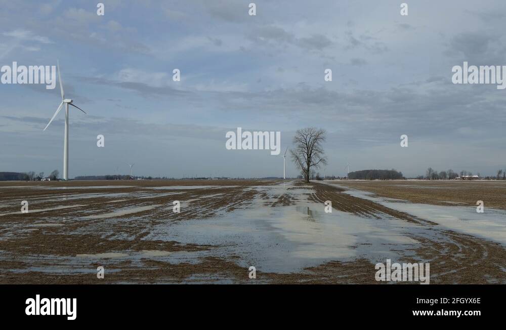Wind energy farm turbine destroyed and collapsed from structural ...