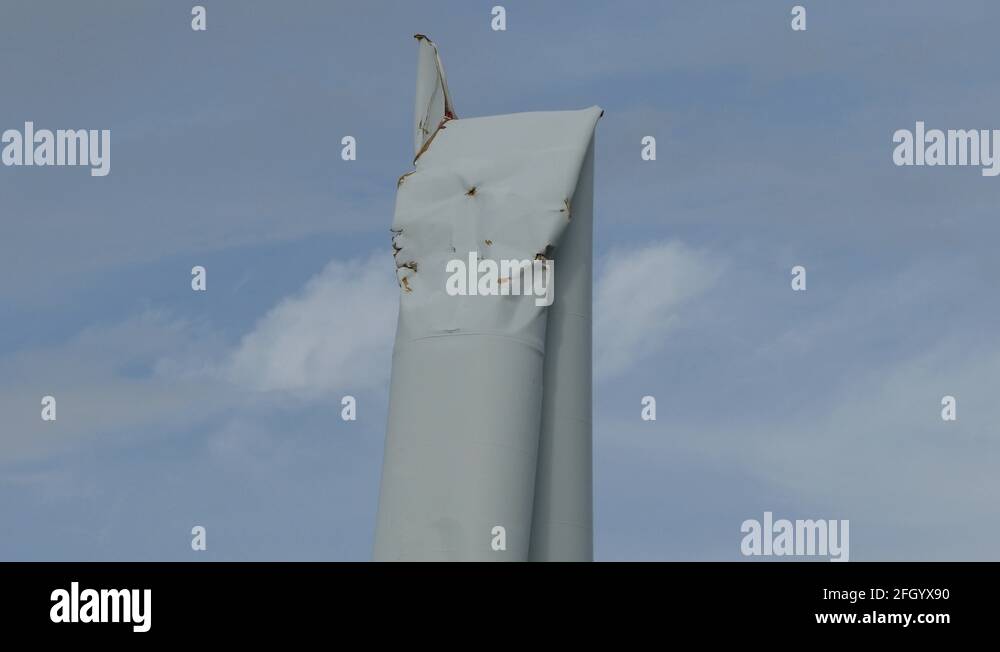 Wind energy farm turbine destroyed and collapsed from structural ...