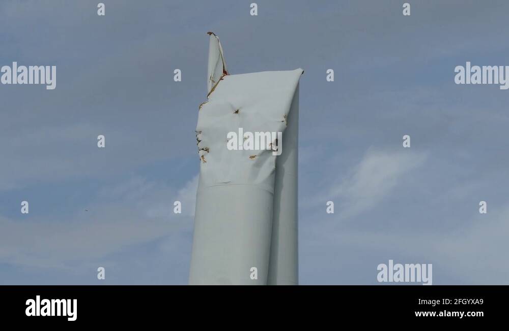 Wind energy farm turbine destroyed and collapsed from structural ...