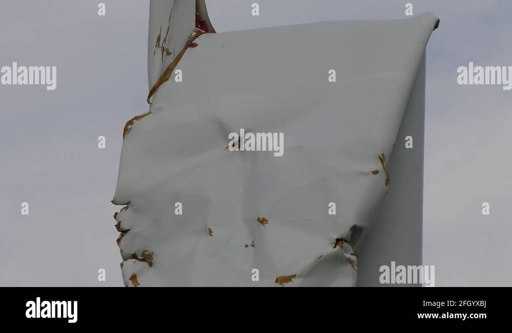 Wind energy farm turbine destroyed and collapsed from structural ...